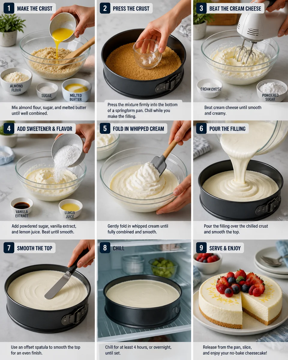Easy Cheesecake — No Bake Almond Crust